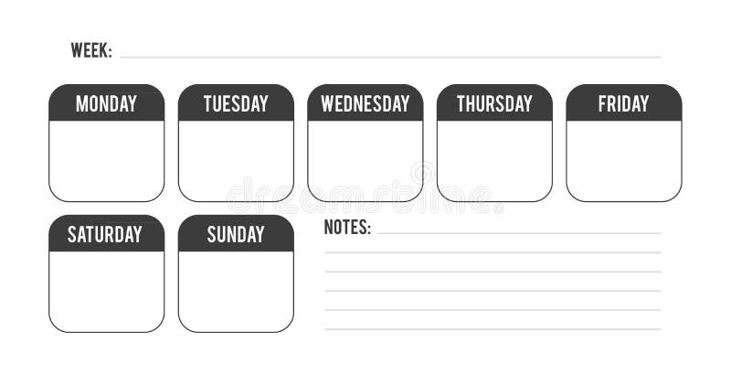 Minimal Weekly Planner. Notes with Lines. Printable Template. Vector ...