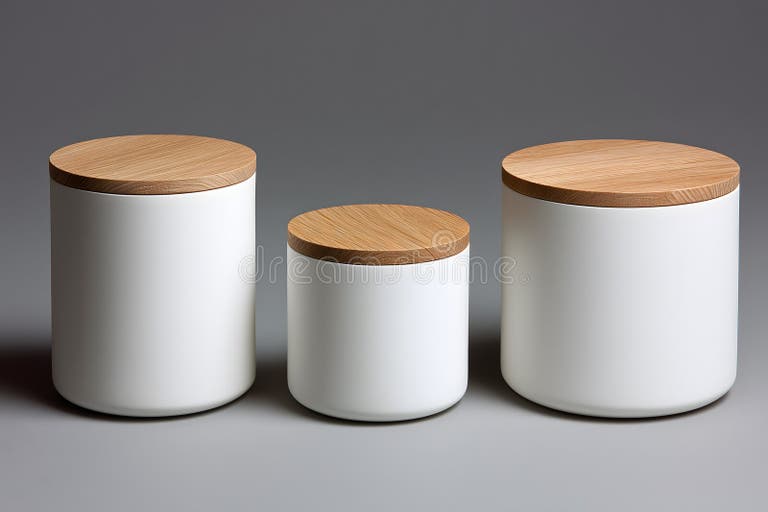 Minimal White Ceramic Containers with Wooden Lids Create Stylish and ...