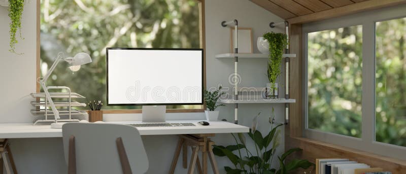 Minimal White and Comfortable Home Working Room Interior Design with ...