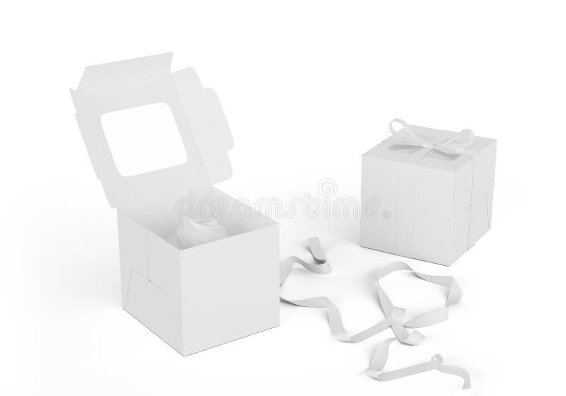 Minimal White Gift Box Cupcake with Ribbon Stock Image - Image of white ...