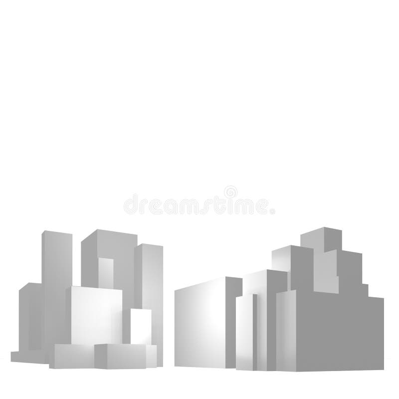 Minimal White and Grey 3d CGI Block Cube Building City Stock ...