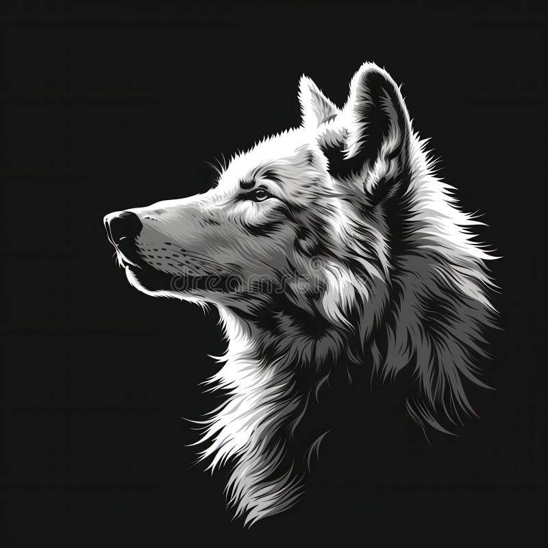 Minimal White Side View Wolf Logo on Black Background Stock ...