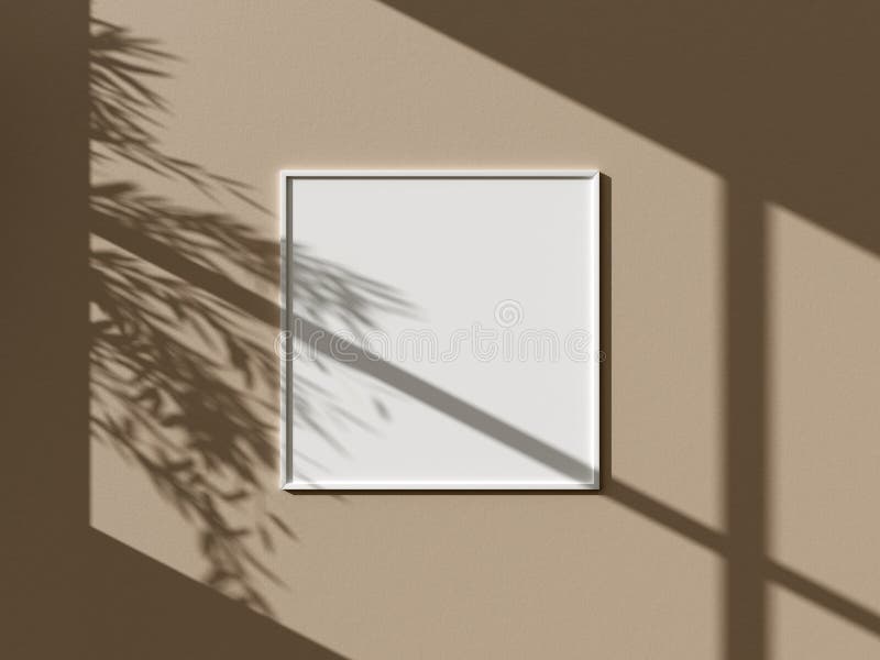 Minimal White Square Picture Poster Frame Mockup on Wall Leaf Shadow ...