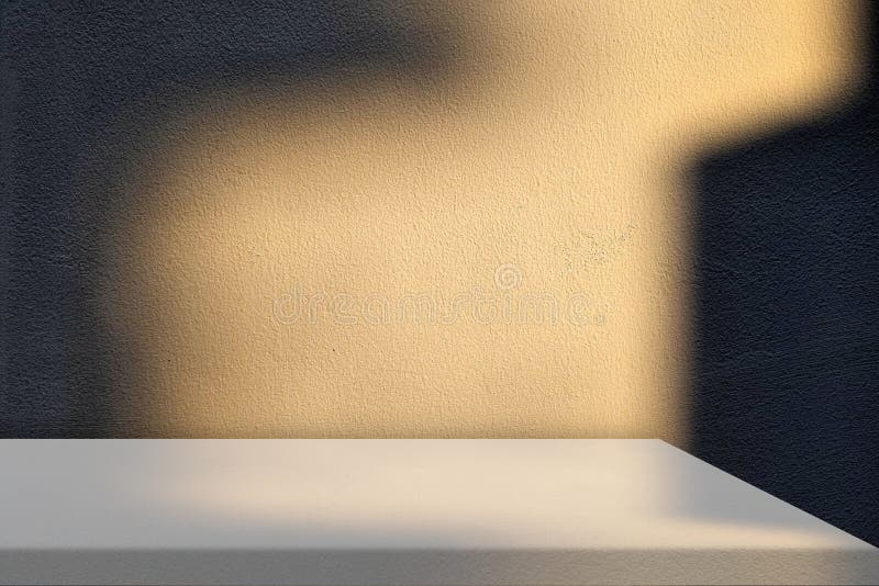 Minimal White Table Corner Natural Yellow Light Wall Background Stock ...