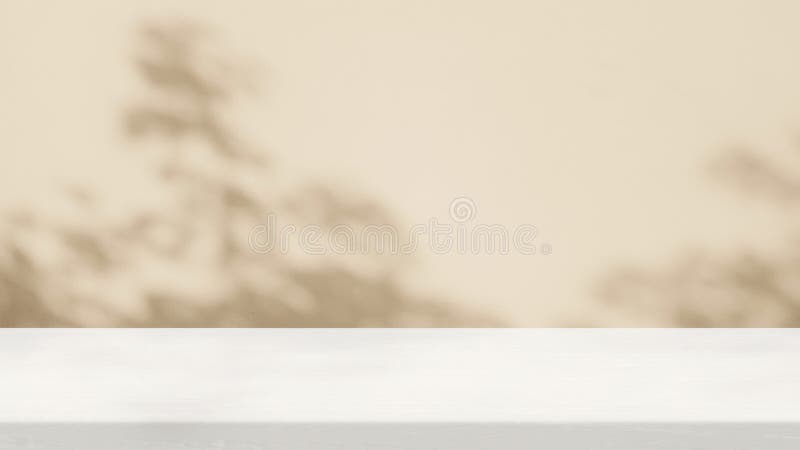 Minimal White Wood Table with Tree Shadow on Beige Concrete Wall ...