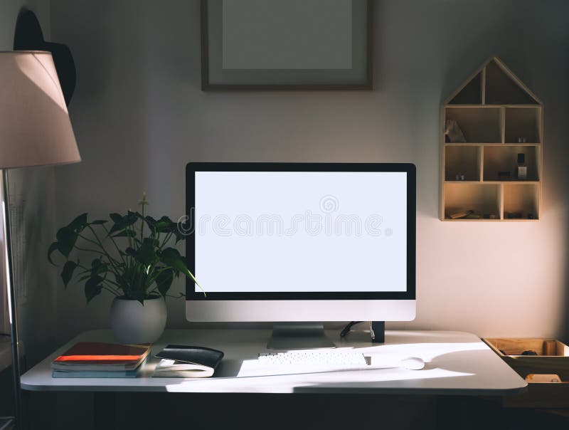 Minimal Workspace with Computer at Home Stock Photo - Image of learn ...