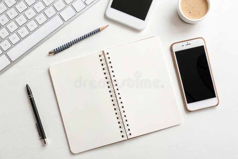 Minimal Workspace Flat Lay with Phone and Notebook Stock Illustration ...