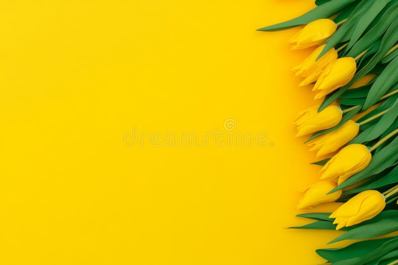 A Minimal Yellow Spring Background Adorned with Yellow Tulips Stock ...