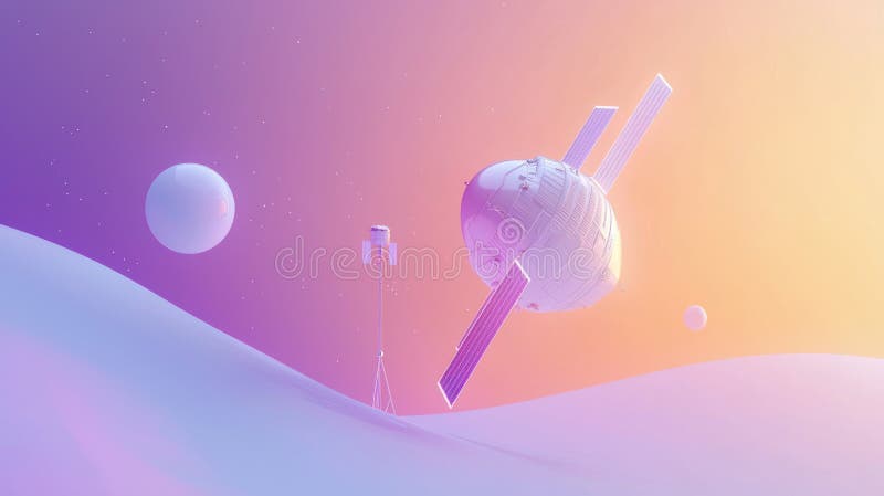 Isolated Minimalist 3D Banner with Satellite Image and Orbit Stock ...