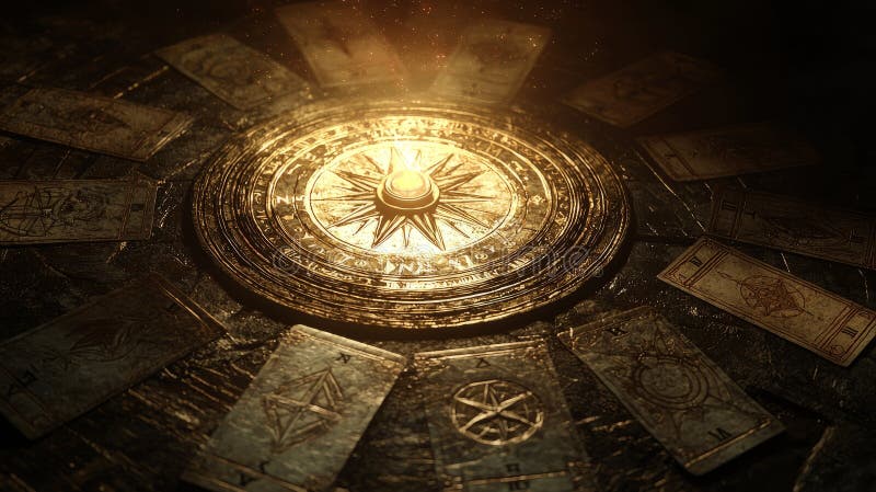 Minimalist 3D Scene Featuring Tarot Cards and a Compass Stock ...