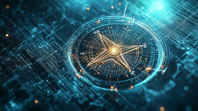 Minimalist 3D Digital Compass with Light Navigation Pattern Image Stock ...