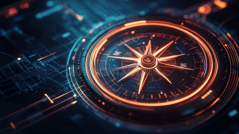 Minimalist 3D Digital Compass with Light Navigation Pattern Image Stock ...