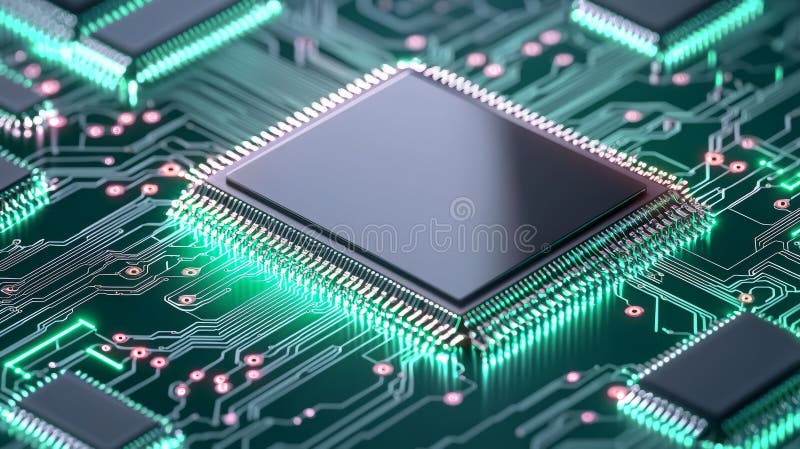 Isolated 3D Digital Interface Banner with Light Microchip Pattern Stock ...