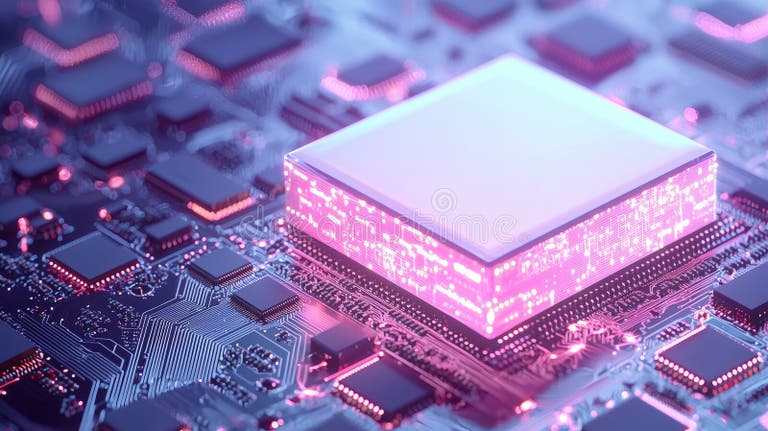 Isolated 3D Digital Interface Banner with Light Microchip Pattern Stock ...