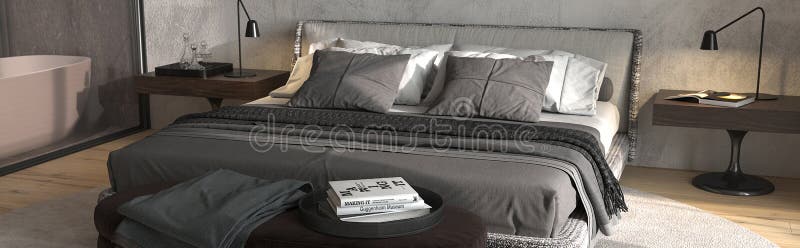 Minimalism Modern Interior Design Bedroom. Web Banner. Contemporary Bed ...