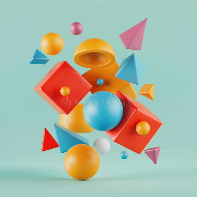 Minimalism Plastic Geometric Shapes Composition. 3d Rendering Stock ...