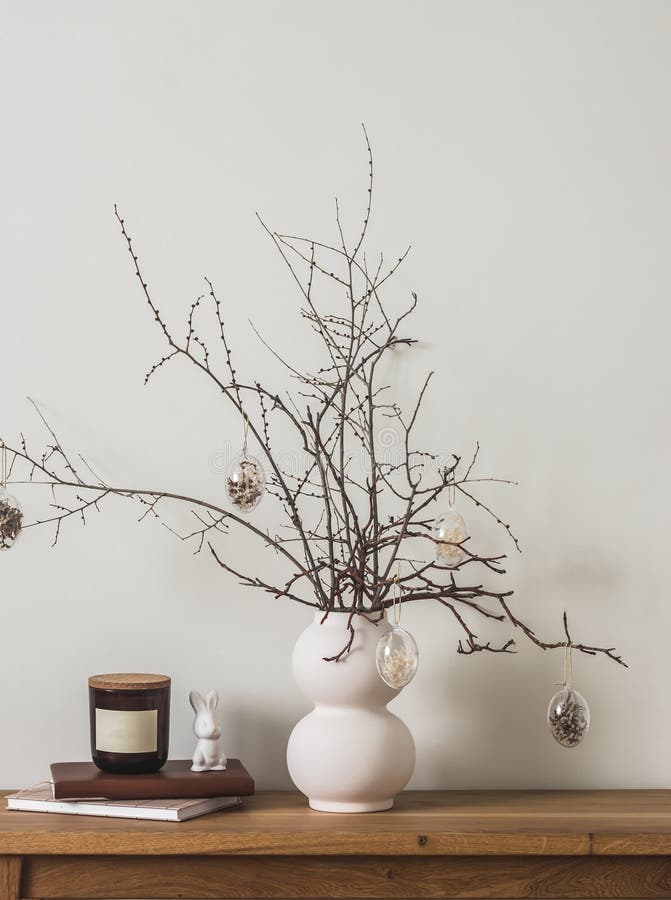 Minimalism Scandinavian Style Easter Decor on a Wooden Shelf Stock ...