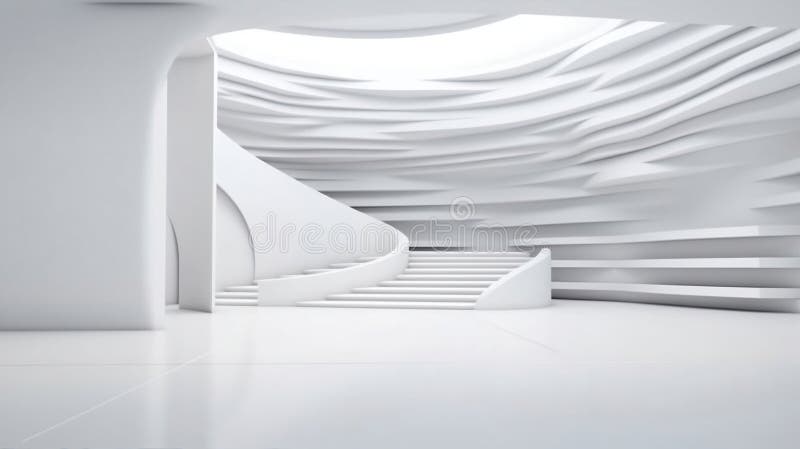 Minimalism White Indoor Space with Curvy Surface, Futuristic ...