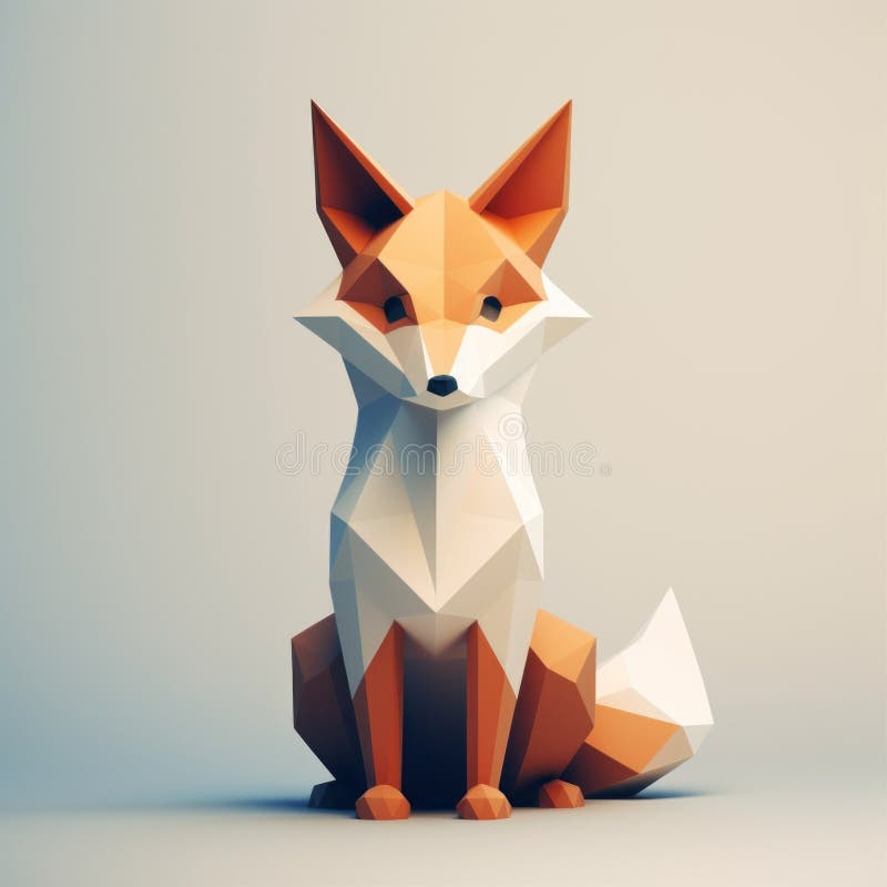 Minimalist 3d Low Poly Fox Sitting on Grey Background Stock ...