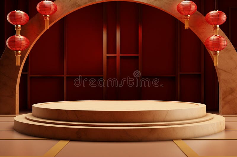 Minimalist 3D Rendering Podium with Round Stage Design Stock ...