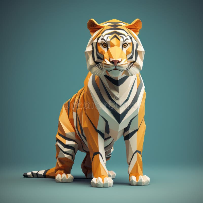 Minimalist 3d Tiger Illustration in Dark White and Light Cyan Stock ...