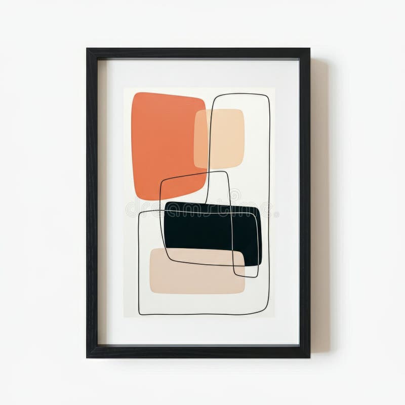 Minimalist Abstract Art in Black Frame on White Wall Stock Illustration ...