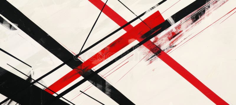 Minimalist Abstract Art Bold Black Red Angular Lines White Background ...
