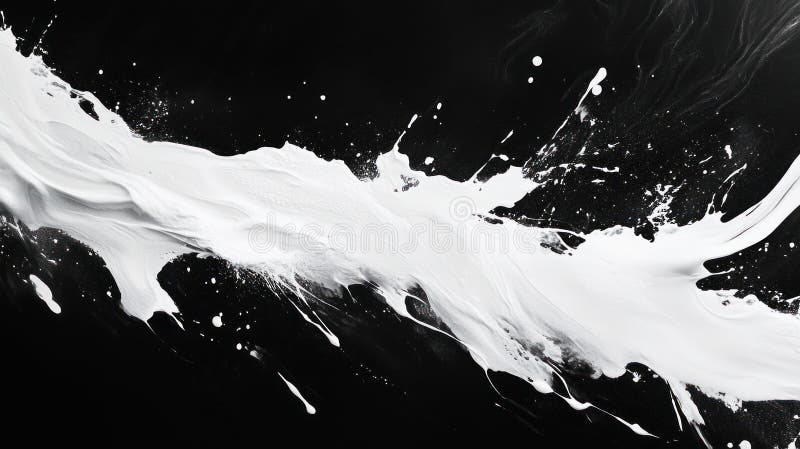 Minimalist Abstract Art with Dynamic White Paint Splash on Black ...