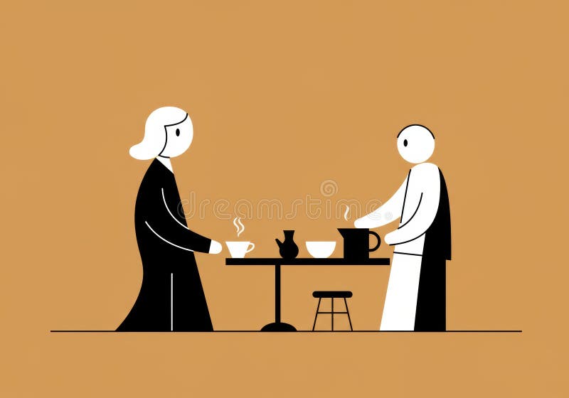 Minimalist Abstract Art of People Enjoying Coffee Together Stock ...