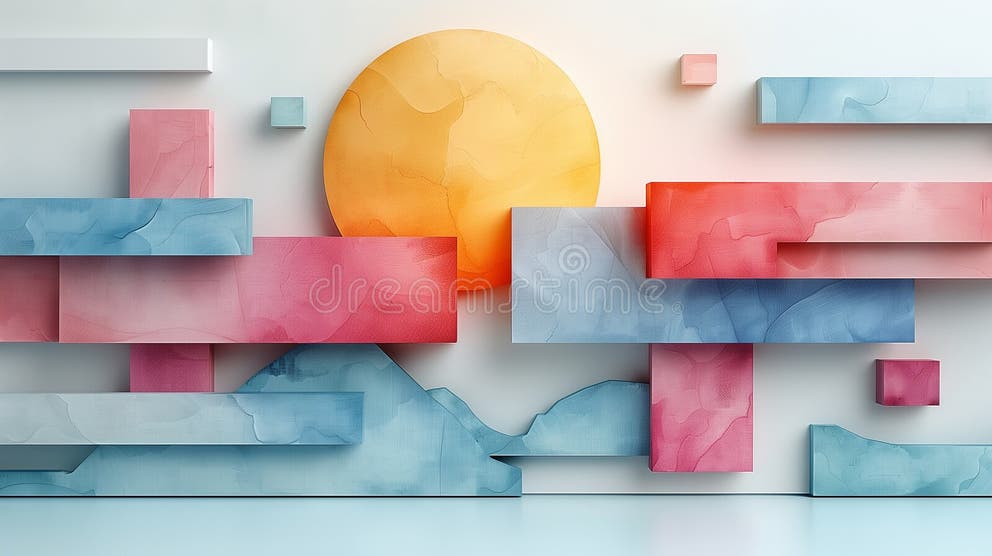 Minimalist Abstract Art with Sun and Rectangles Stock Illustration ...