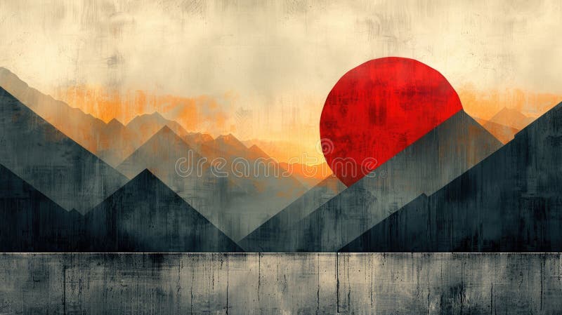 Red Sun Setting Over Minimalist Mountain Landscape Stock Photos - Free ...