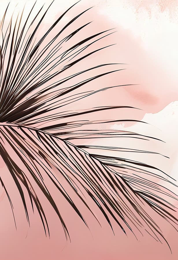Pink Sunset Palm Fronds - Generative AI Stock Illustration ...