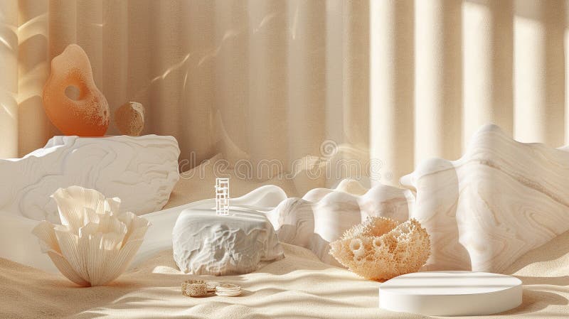 Minimalist Abstract Beach Scene with White Sand and Rocks Stock ...