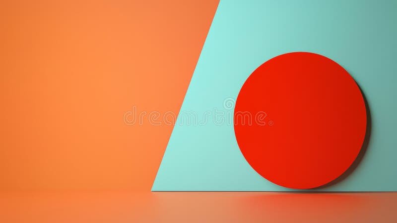 Minimalist Abstract Composition Featuring a Large Red Circle Leaning on ...