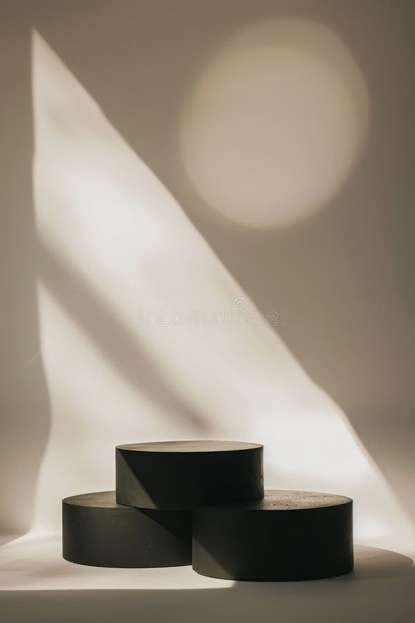 Minimalist Abstract Composition with Three Black Cylindrical Shapes ...