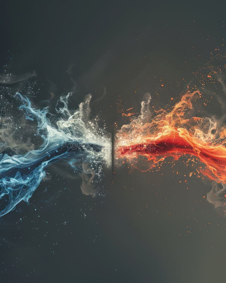 Minimalist Abstract Conflict: Blue Vs Red Energy Waves Pulling Apart ...