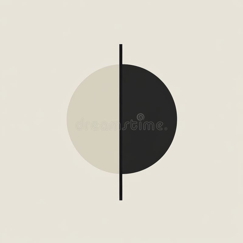 Abstract Minimalist Black and White Circle Divided by Line Stock ...