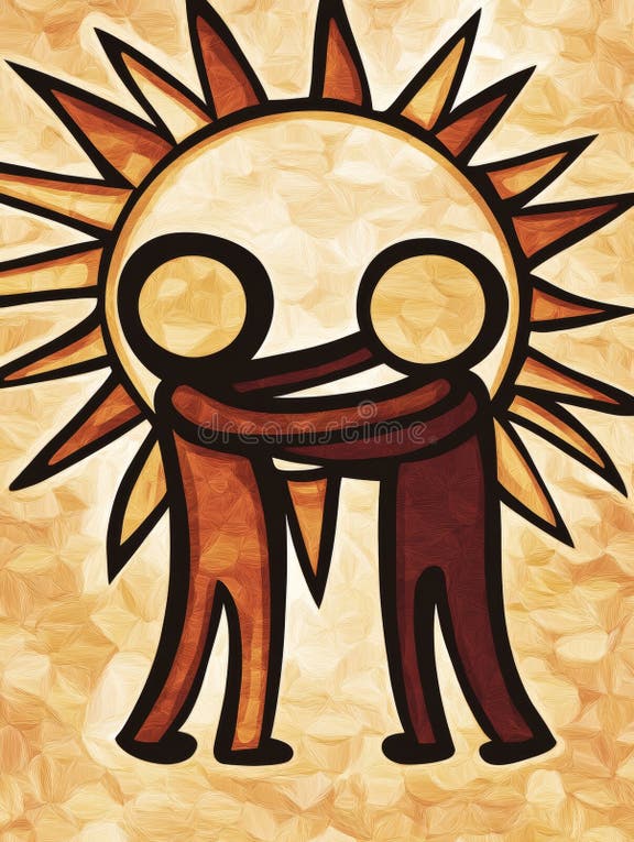 A Minimalist Abstract Image Features Two Figures Exchanging a Warm and ...