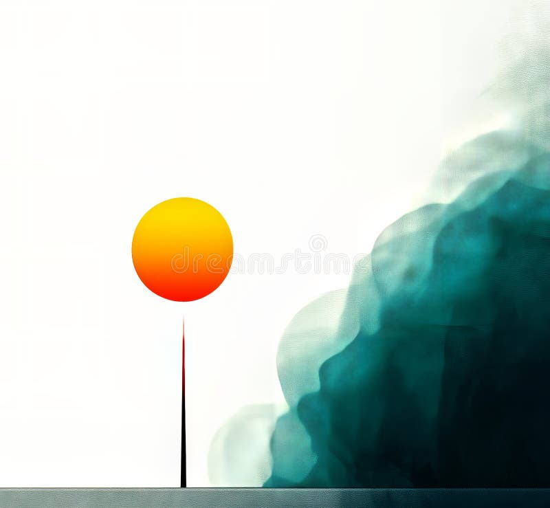 Minimalist Abstract Landscape with a Floating Sun and Approaching ...