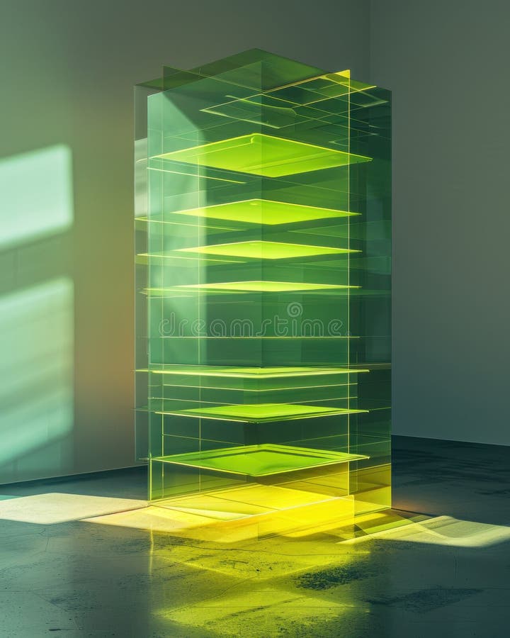 Minimalist Abstract Layers: Offset Semi-Transparent Neon Green Screens ...