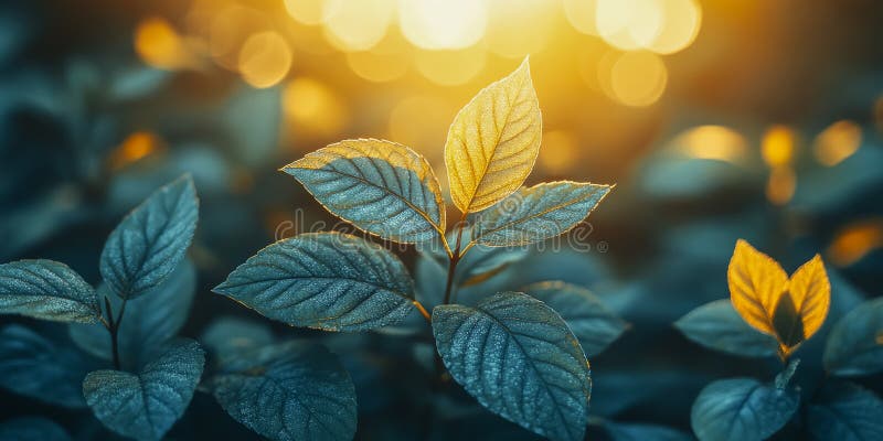 Minimalist Abstract Nature Scene with Overlapping Leaves in Warm Sunset ...