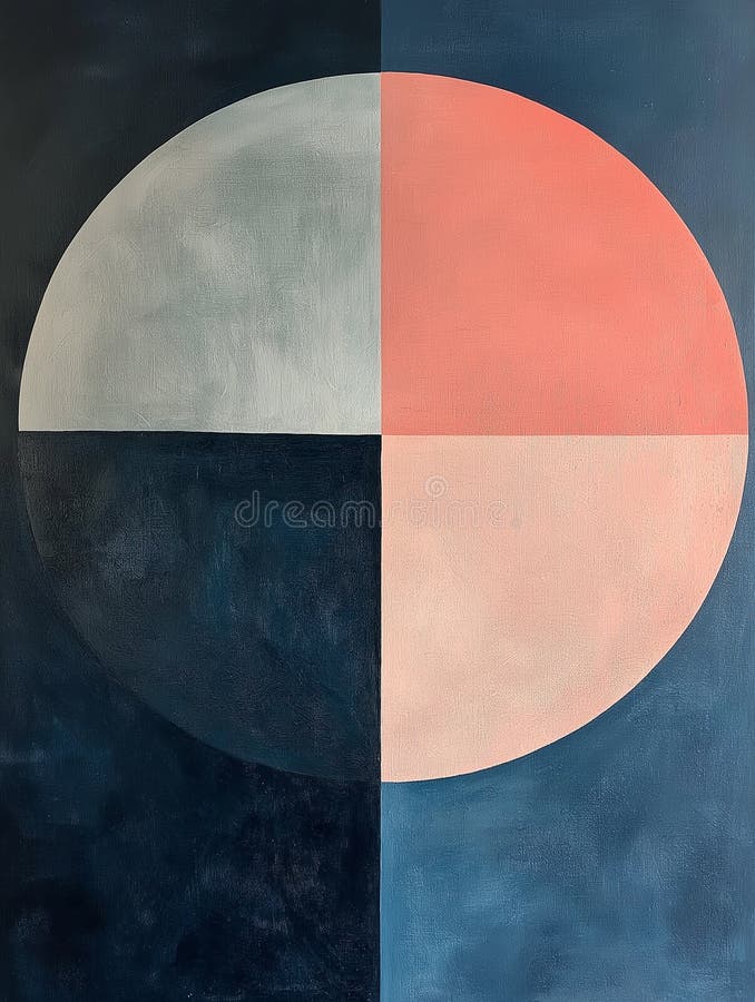Minimalist Abstract Painting Featuring a Circle Divided into Four ...
