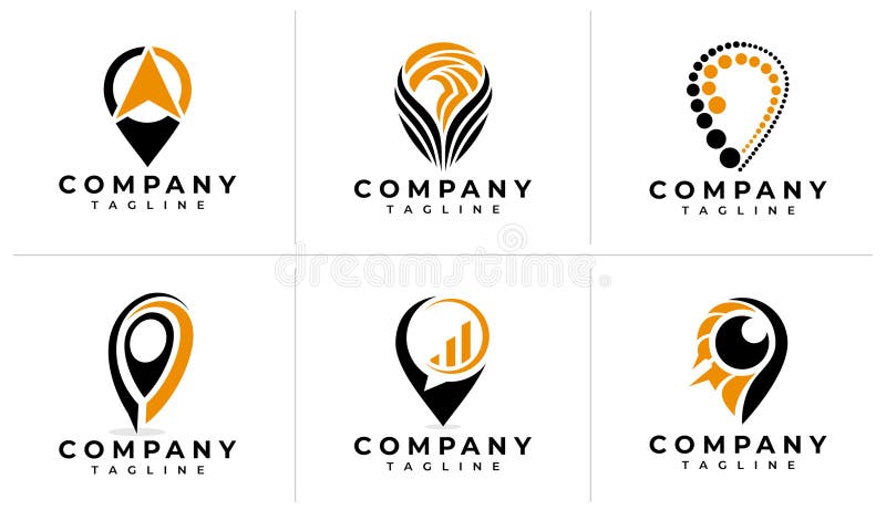Minimalist Abstract Pin Point Logo Design Bundle. Modern Pointer Logo ...