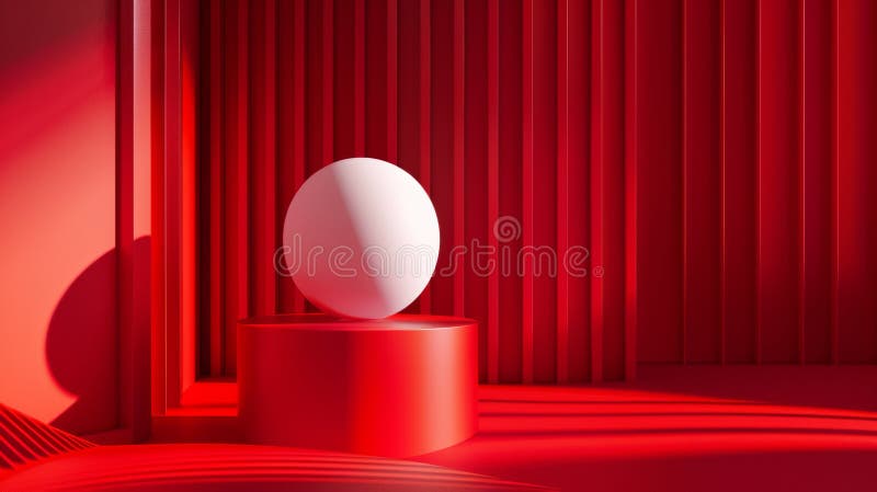 Minimalist Abstract Red Scene with White Sphere and Shadow Play Stock ...