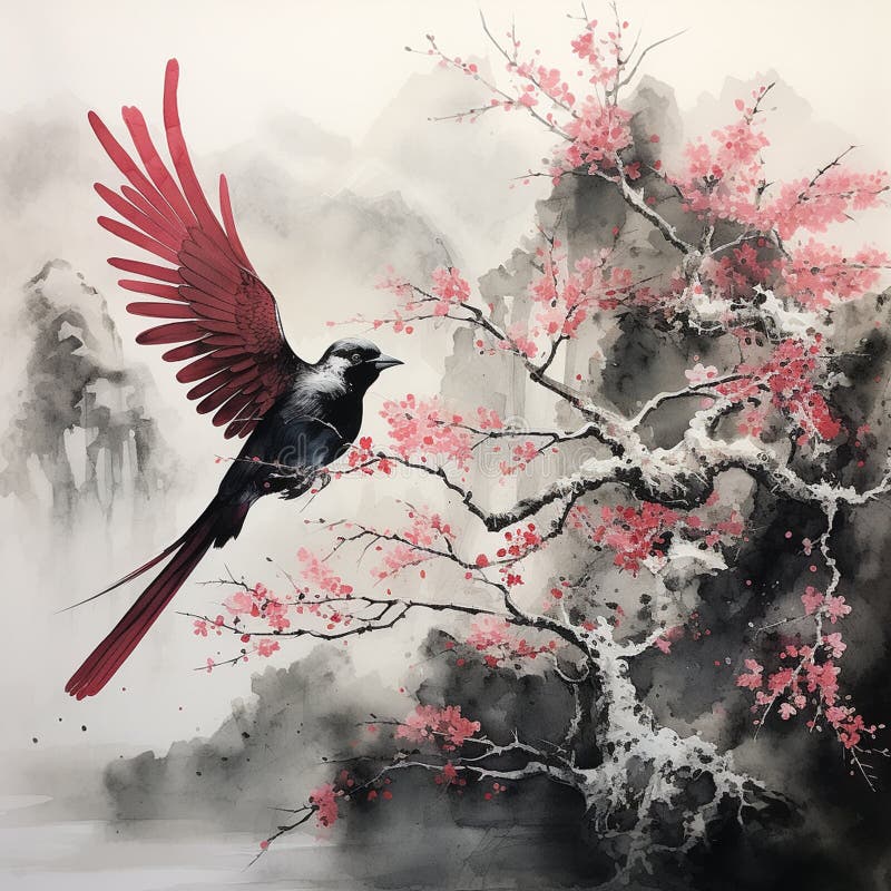 Minimalist Abstract Sumi-e Ink Painting Stock Illustration ...