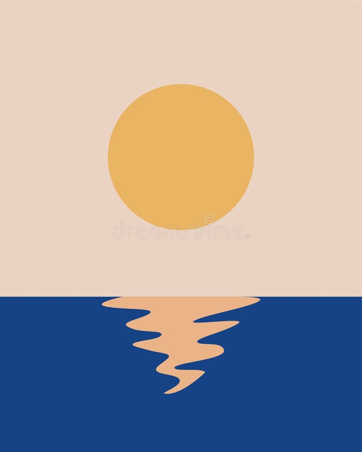 Minimalist Abstract Sunset Ocean Illustration Stock Vector ...