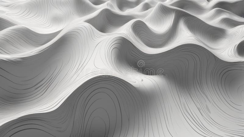 Abstract White Topography with Contour Lines Creating a Wavy Surface in ...