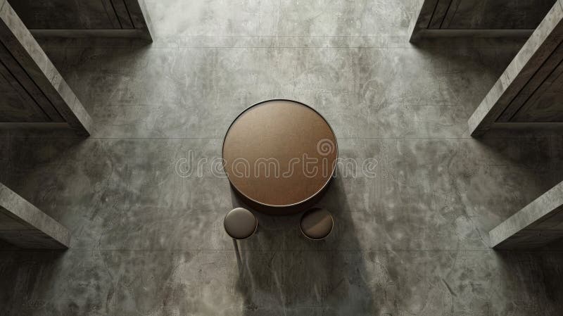Minimalist Aerial View of Round Table and Stools in Modern Concrete ...