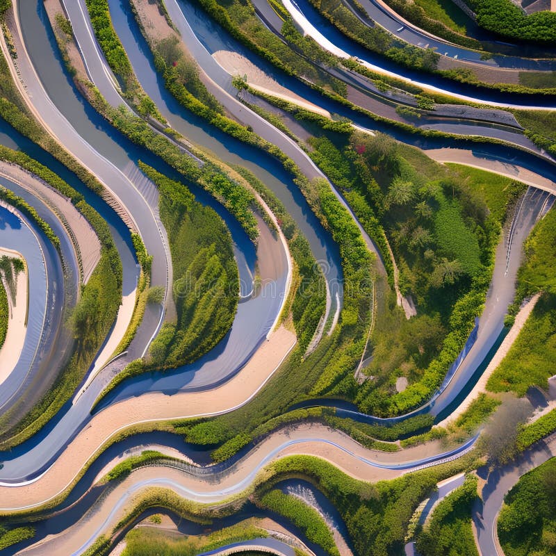 A Minimalist Aerial View of a Winding River, with Abstract Patterns ...
