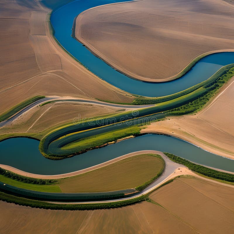 A Minimalist Aerial View of a Winding River, with Abstract Patterns ...